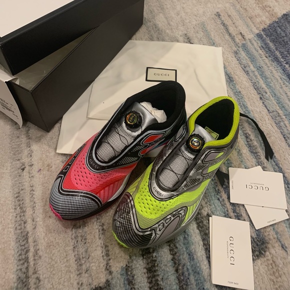 Gucci | Shoes | Gucci Mens Ultrapace R Mismatched Neon Yellow Pink Gg ...